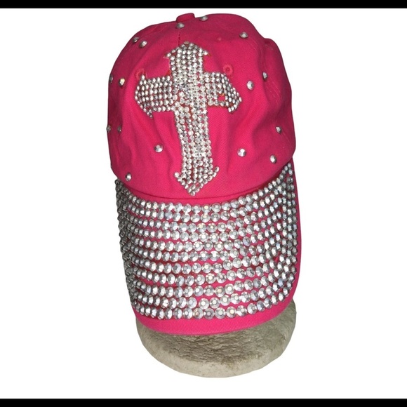 Accessories | Hot Pink Hat Cap With A Blinged Out Cross And Visor ...